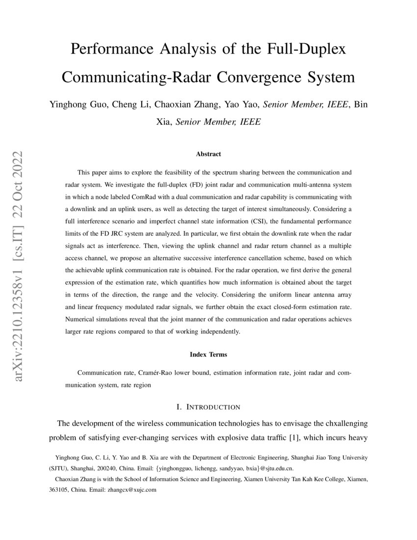 Performance Analysis of the Full-Duplex Communicating-Radar Convergence ...