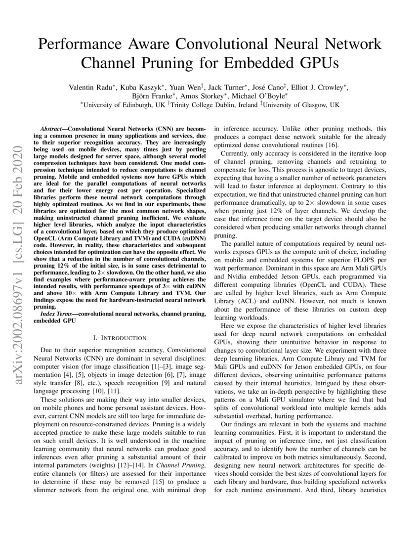 Performance Aware Convolutional Neural Network Channel Pruning for Embedded GPUs | DeepAI