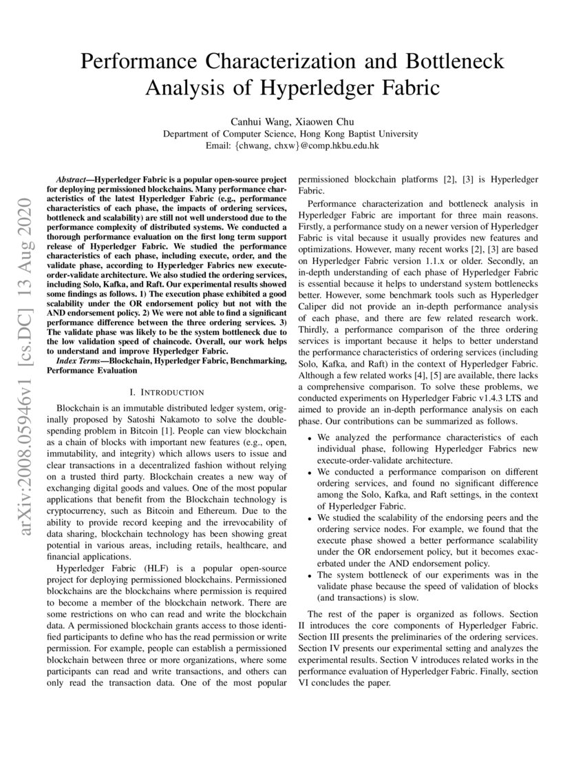 Performance Characterization and Bottleneck Analysis of Hyperledger Fabric | DeepAI
