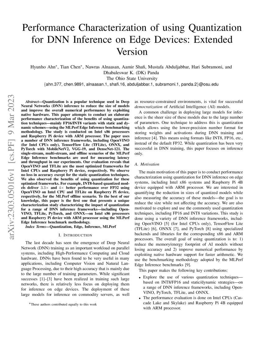 Performance Characterization Of Using Quantization For Dnn Inference On Edge Devices Extended