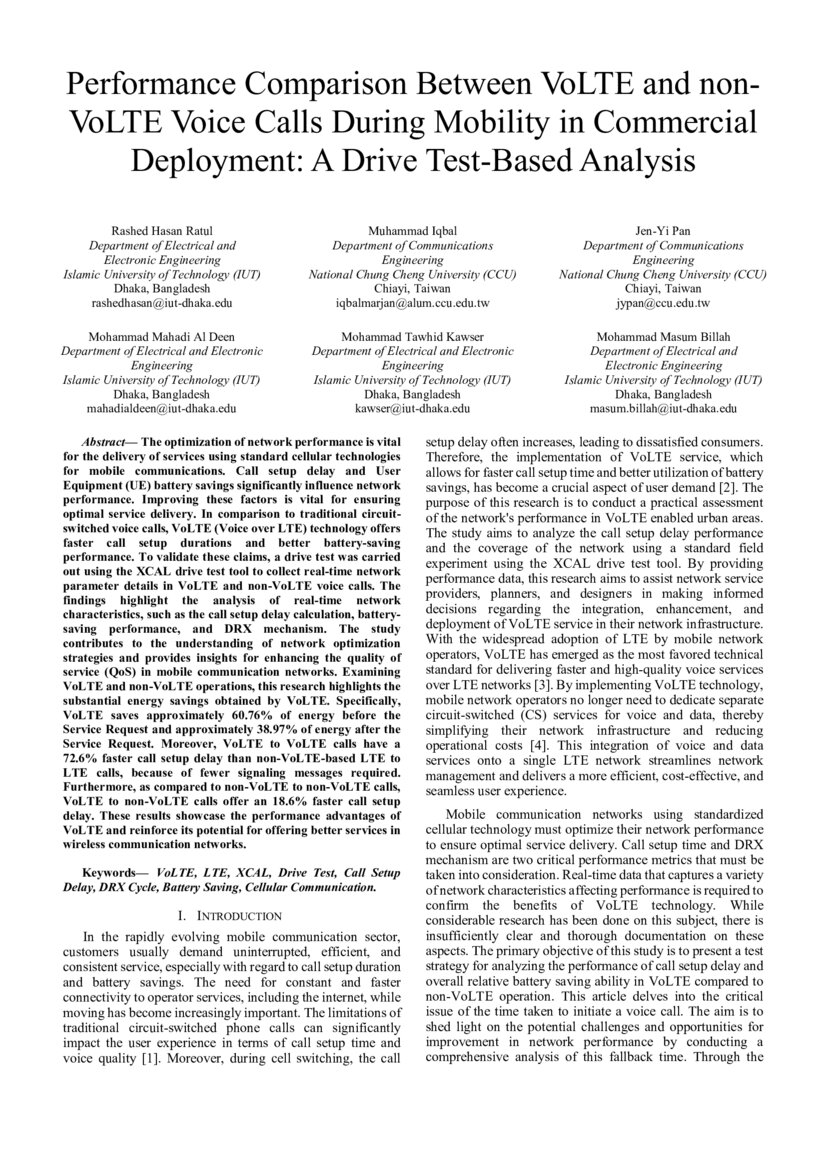 Performance Comparison Between VoLTE and non-VoLTE Voice Calls During ...