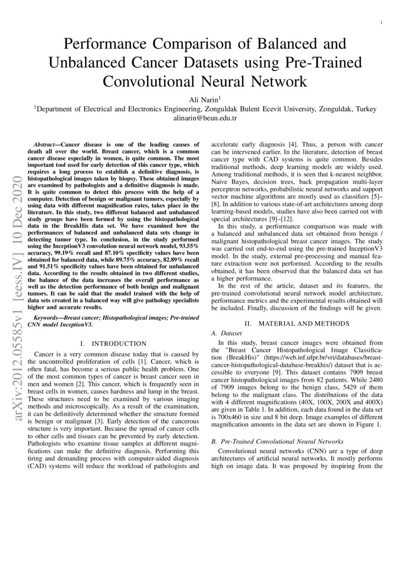 Performance Comparison of Balanced and Unbalanced Cancer Datasets using ...