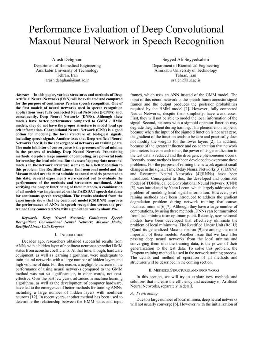 Performance Evaluation Of Deep Convolutional Maxout Neural Network In Speech Recognition Deepai 