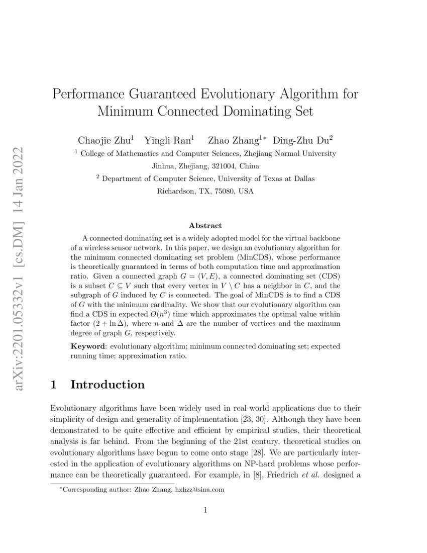 Performance Guaranteed Evolutionary Algorithm For Minimum Connected Dominating Set Deepai