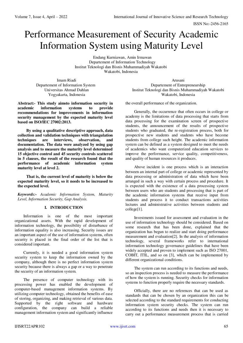 Performance Measurement of Security Academic Information System using ...