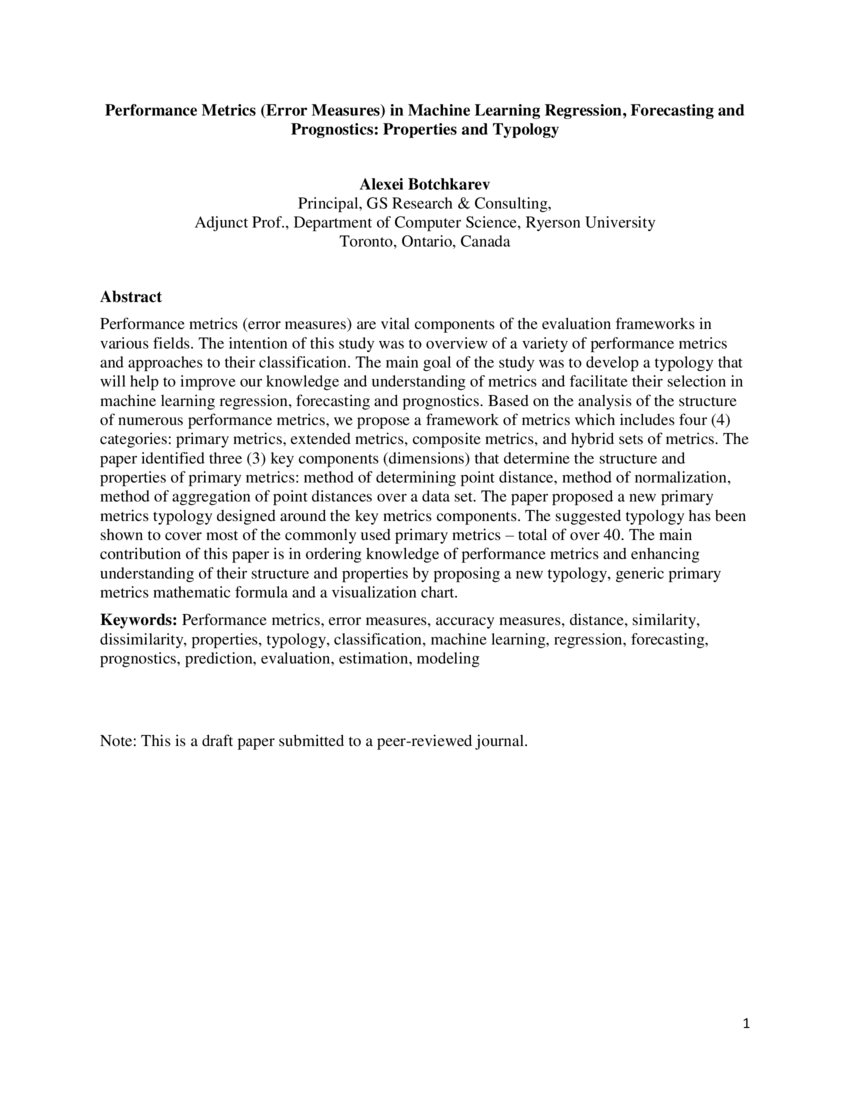 Performance Metrics Error Measures In Machine Learning Regression Forecasting And Prognostics