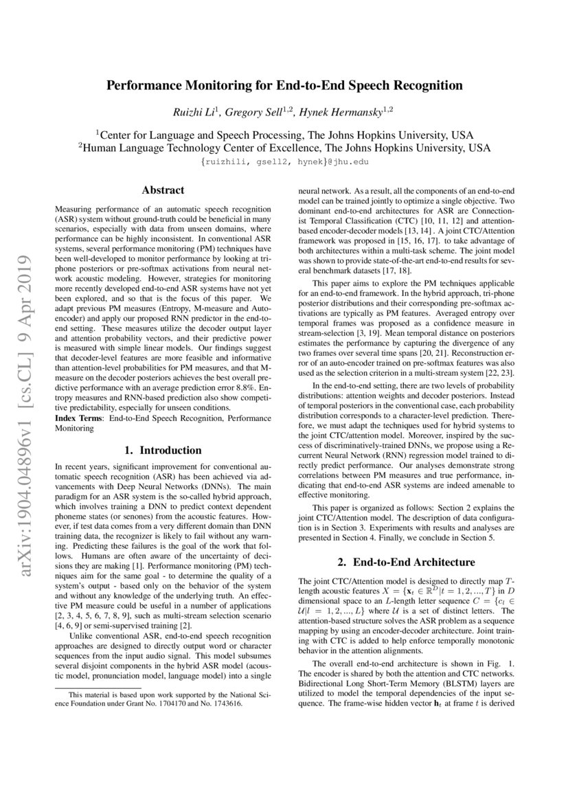 Performance Monitoring for End-to-End Speech Recognition | DeepAI