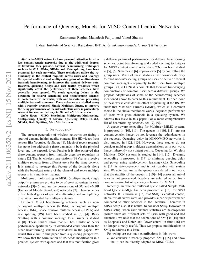 Performance of Queueing Models for MISO Content-Centric Networks | DeepAI