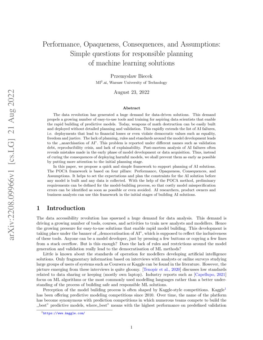 Performance, Opaqueness, Consequences, and Assumptions: Simple questions for responsible ...