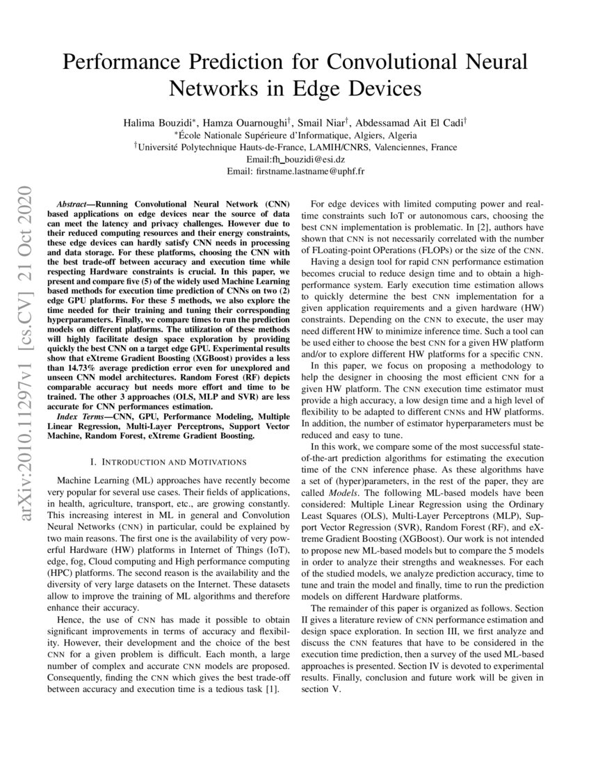 Performance Prediction For Convolutional Neural Networks In Edge