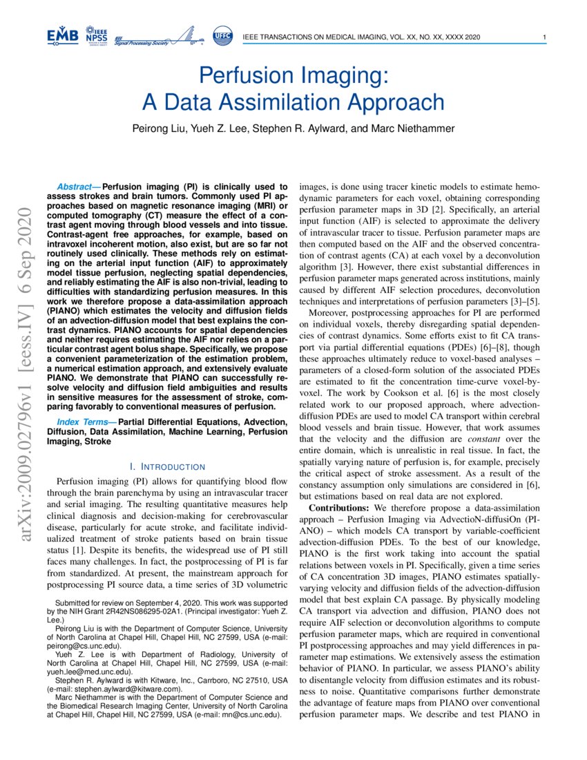 Perfusion Imaging: A Data Assimilation Approach | DeepAI