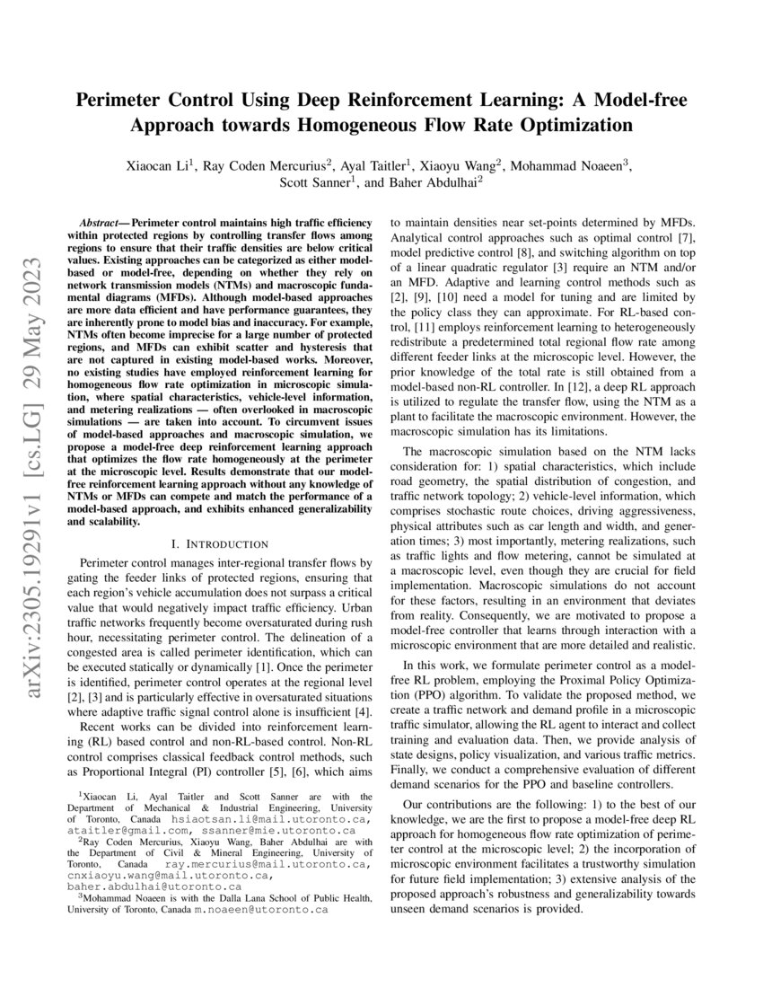 Perimeter Control Using Deep Reinforcement Learning A Model Free Approach Towards Homogeneous