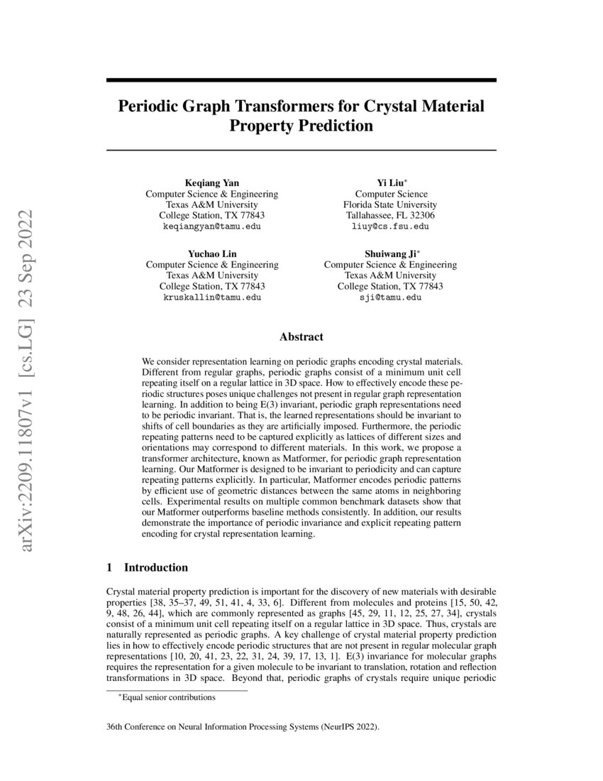 Periodic Graph Transformers for Crystal Material Property Prediction | DeepAI