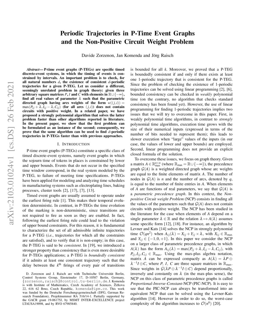 Periodic trajectories in P-time event graphs and the non-positive circuit weight problem | DeepAI