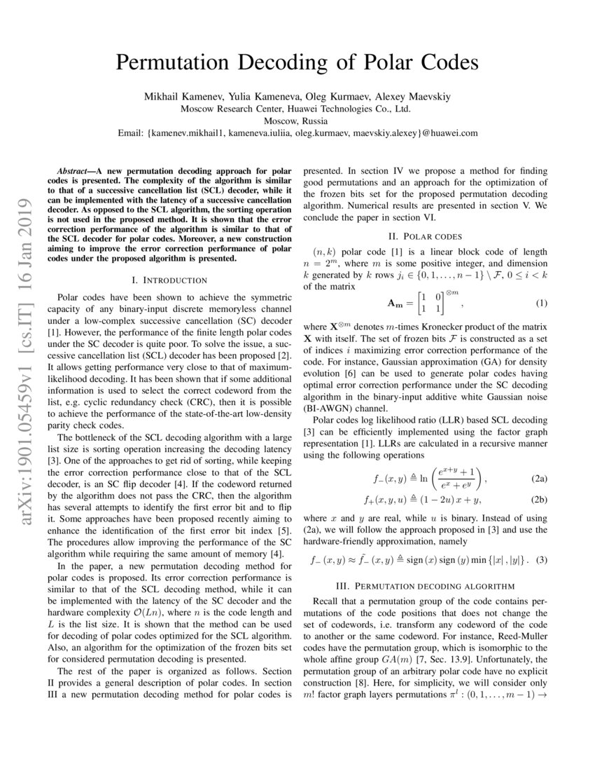 Permutation Decoding Of Polar Codes Deepai