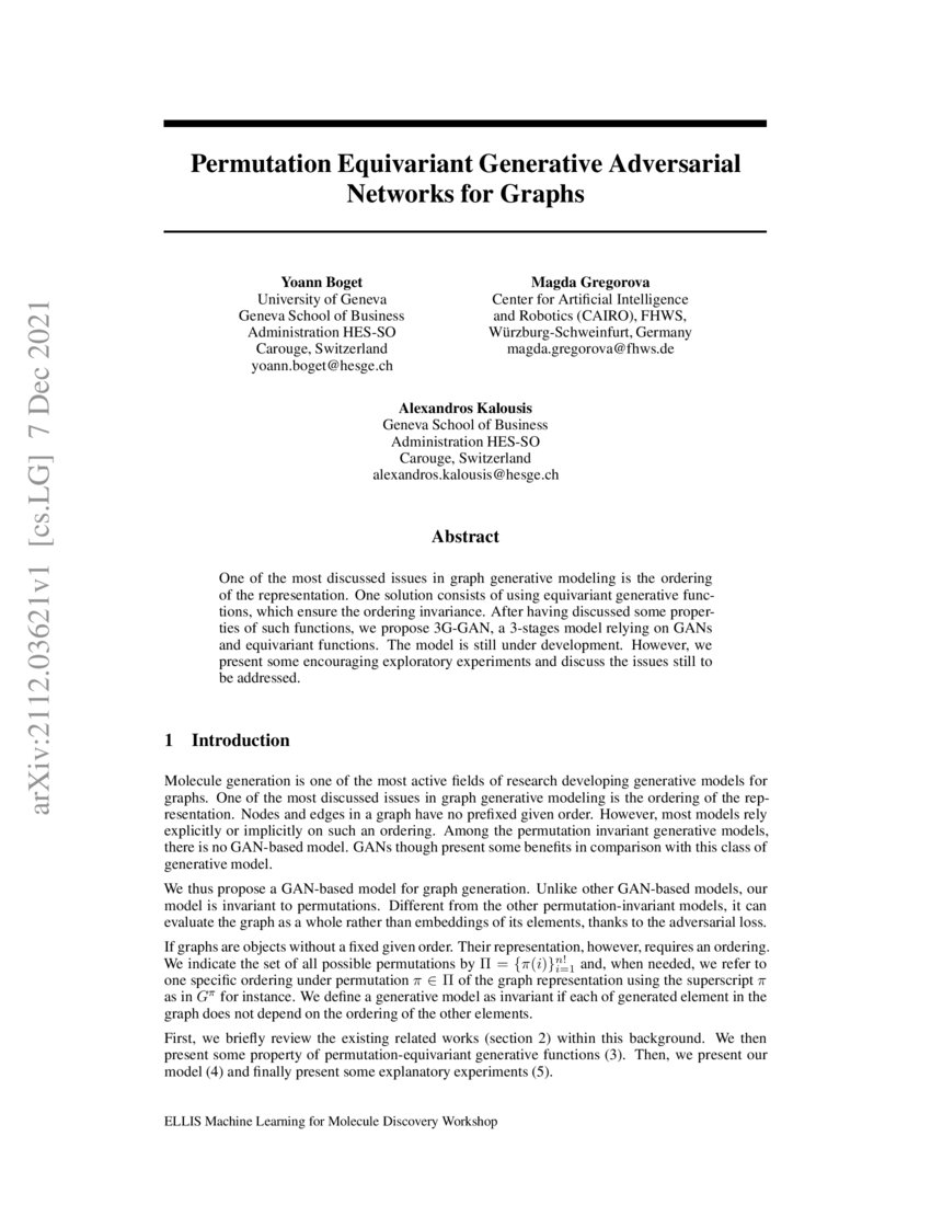 Permutation Equivariant Generative Adversarial Networks For Graphs Deepai