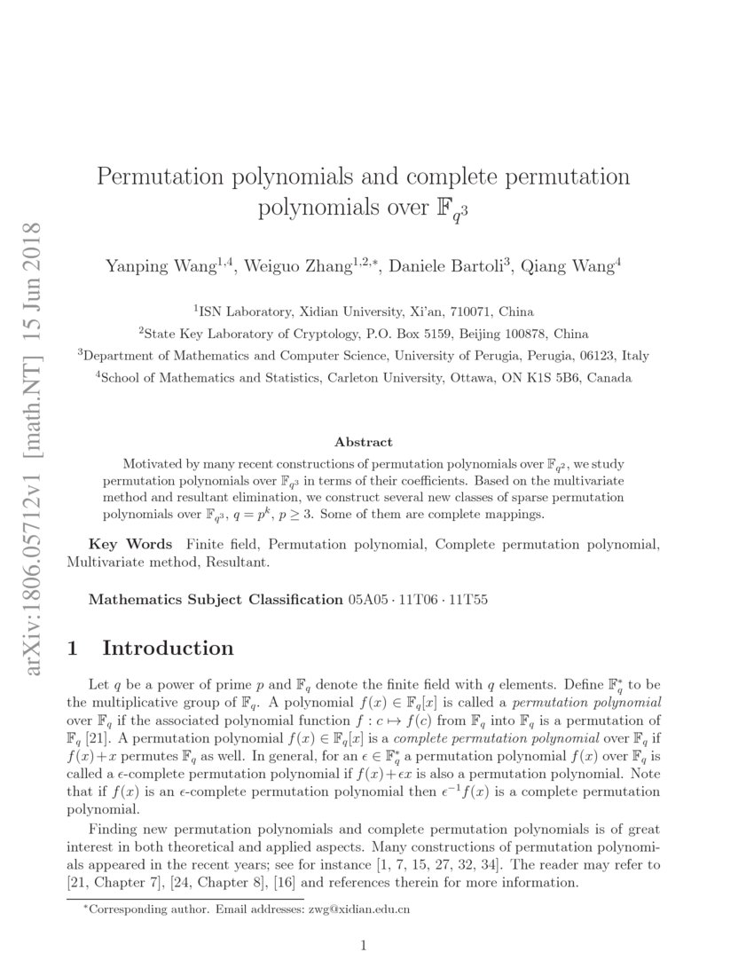 Permutation Polynomials And Complete Permutation Polynomials Over F Q 3