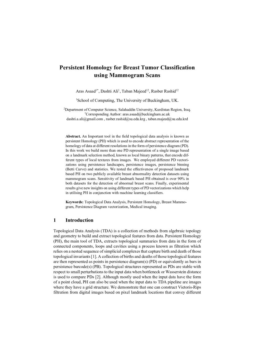 Persistent Homology for Breast Tumor Classification using Mammogram ...