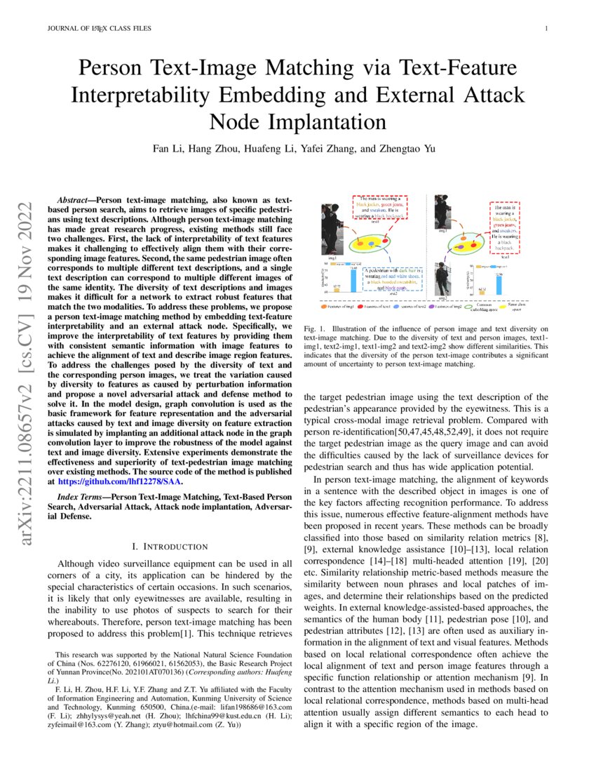 Person Text Image Matching Via Text Feature Interpretability Embedding