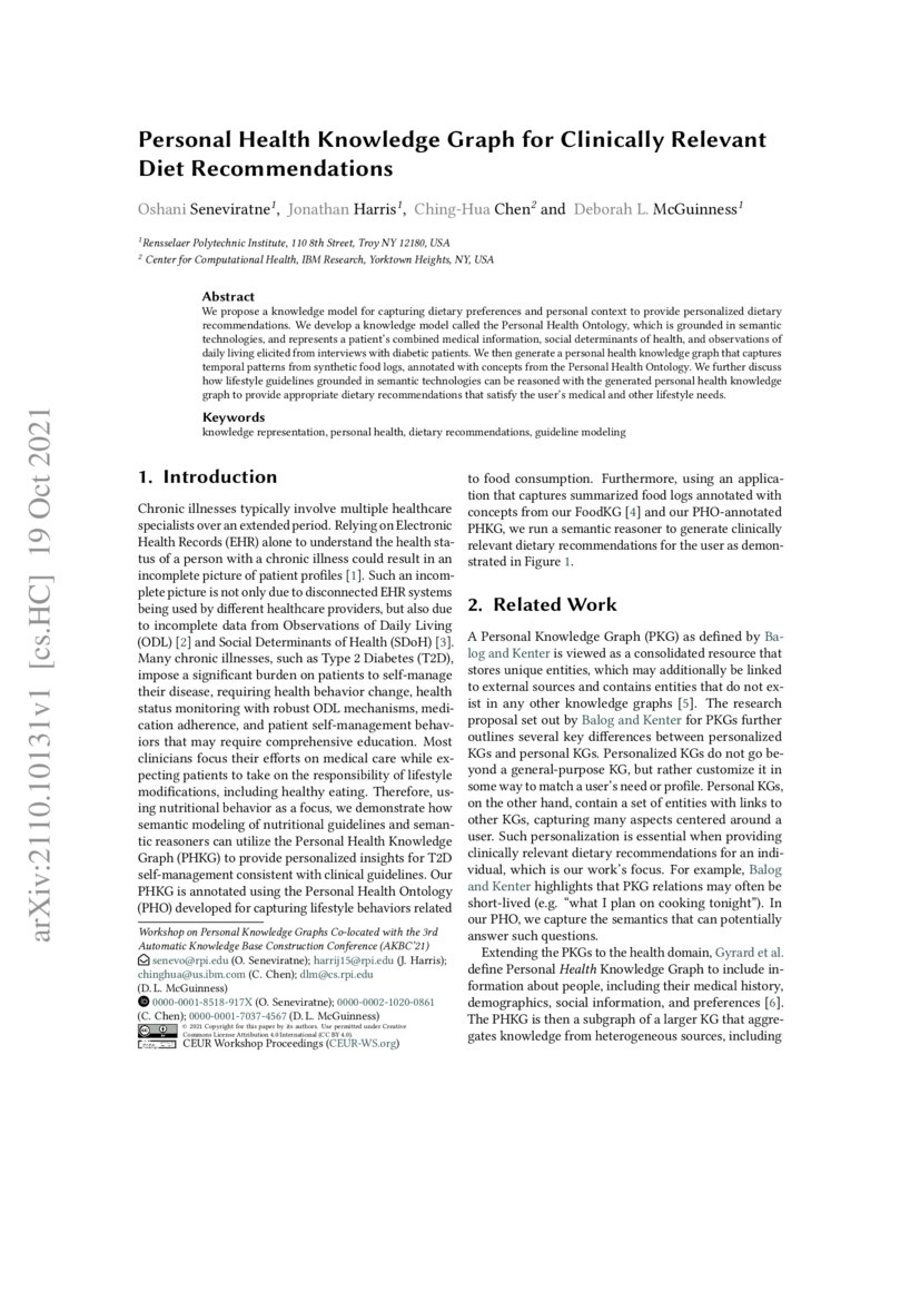 Personal Health Knowledge Graph for Clinically Relevant Diet ...