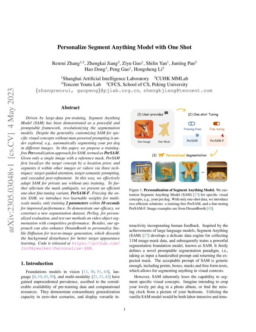 Personalize Segment Anything Model With One Shot Deepai 