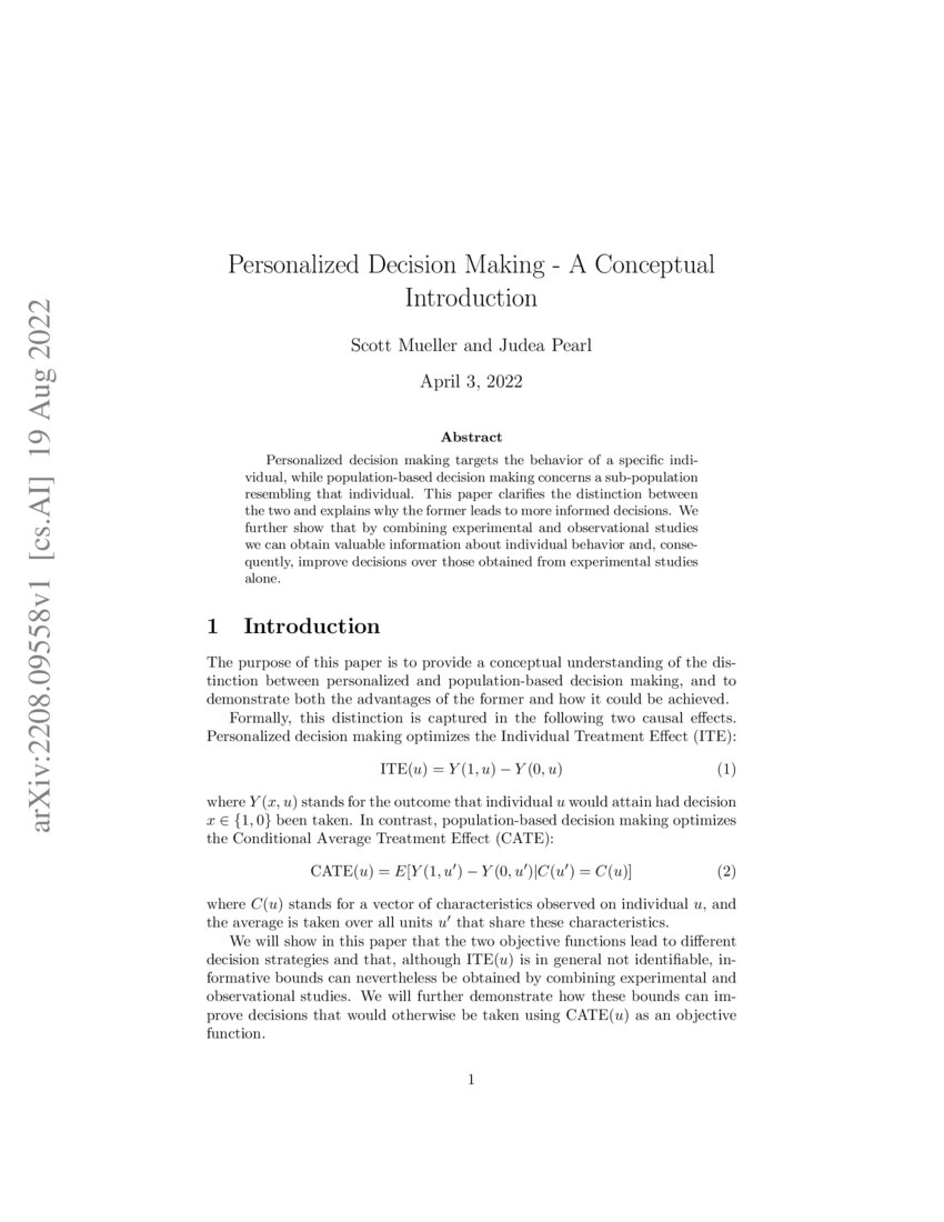 Personalized Decision Making – A Conceptual Introduction | DeepAI