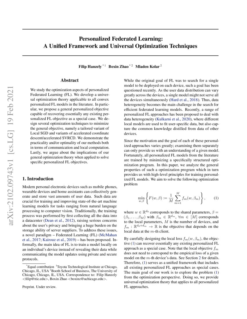 Personalized Federated Learning: A Unified Framework and Universal Optimization Techniques | DeepAI