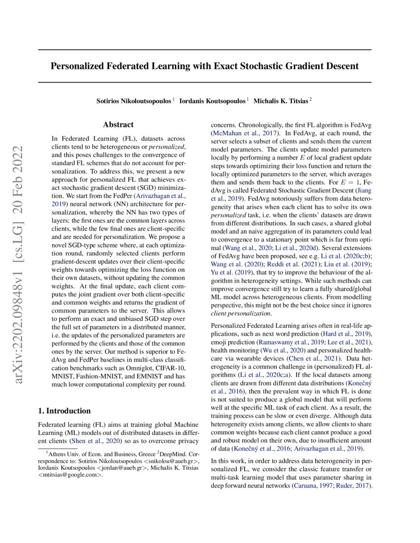 Personalized Federated Learning with Exact Stochastic Gradient Descent ...