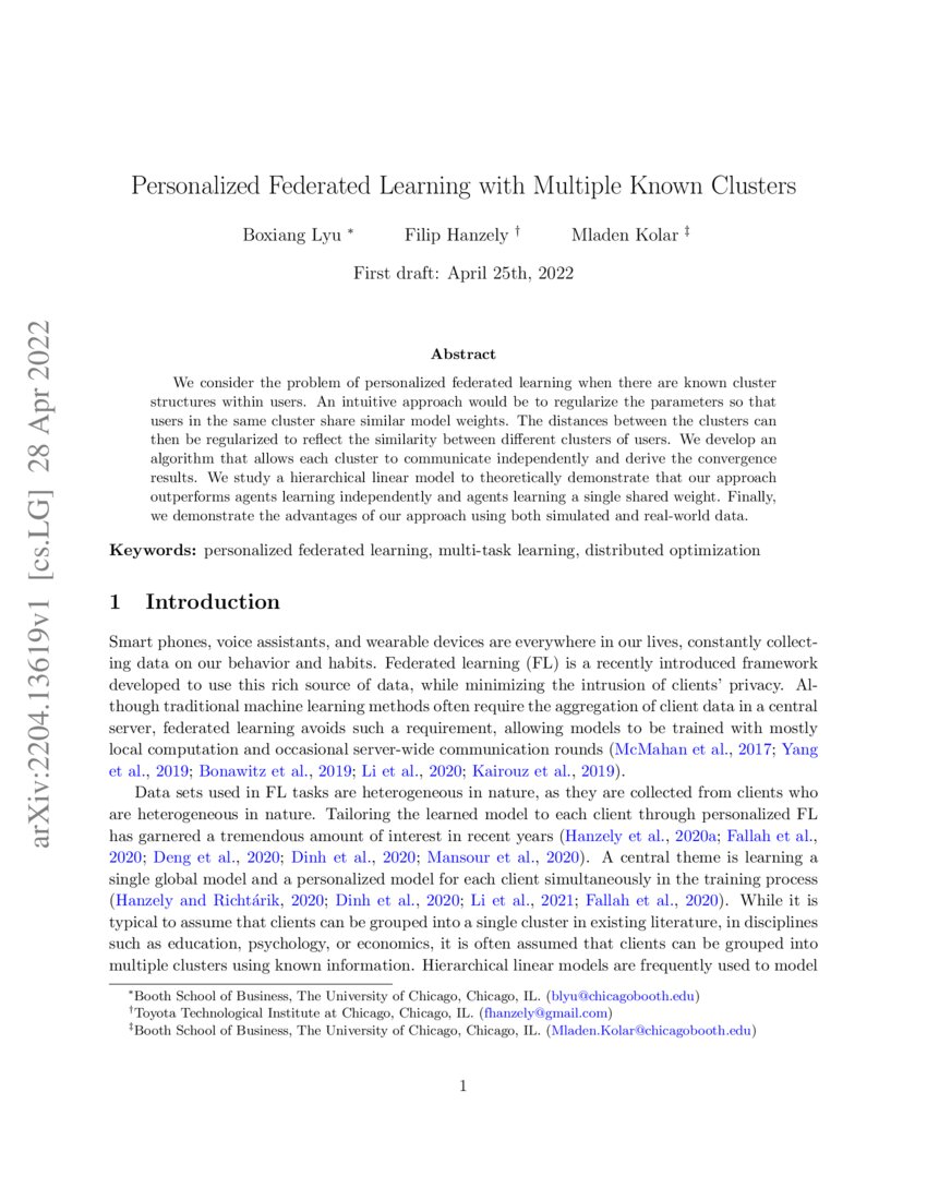 Personalized Federated Learning with Multiple Known Clusters | DeepAI