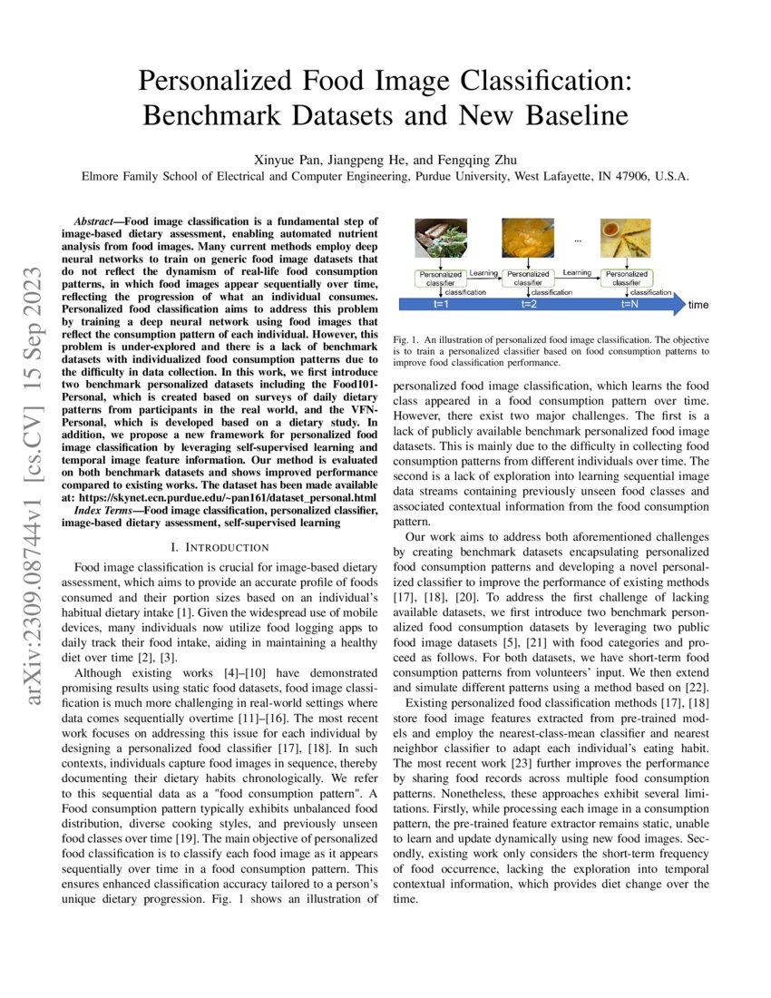 Personalized Food Image Classification: Benchmark Datasets and New ...