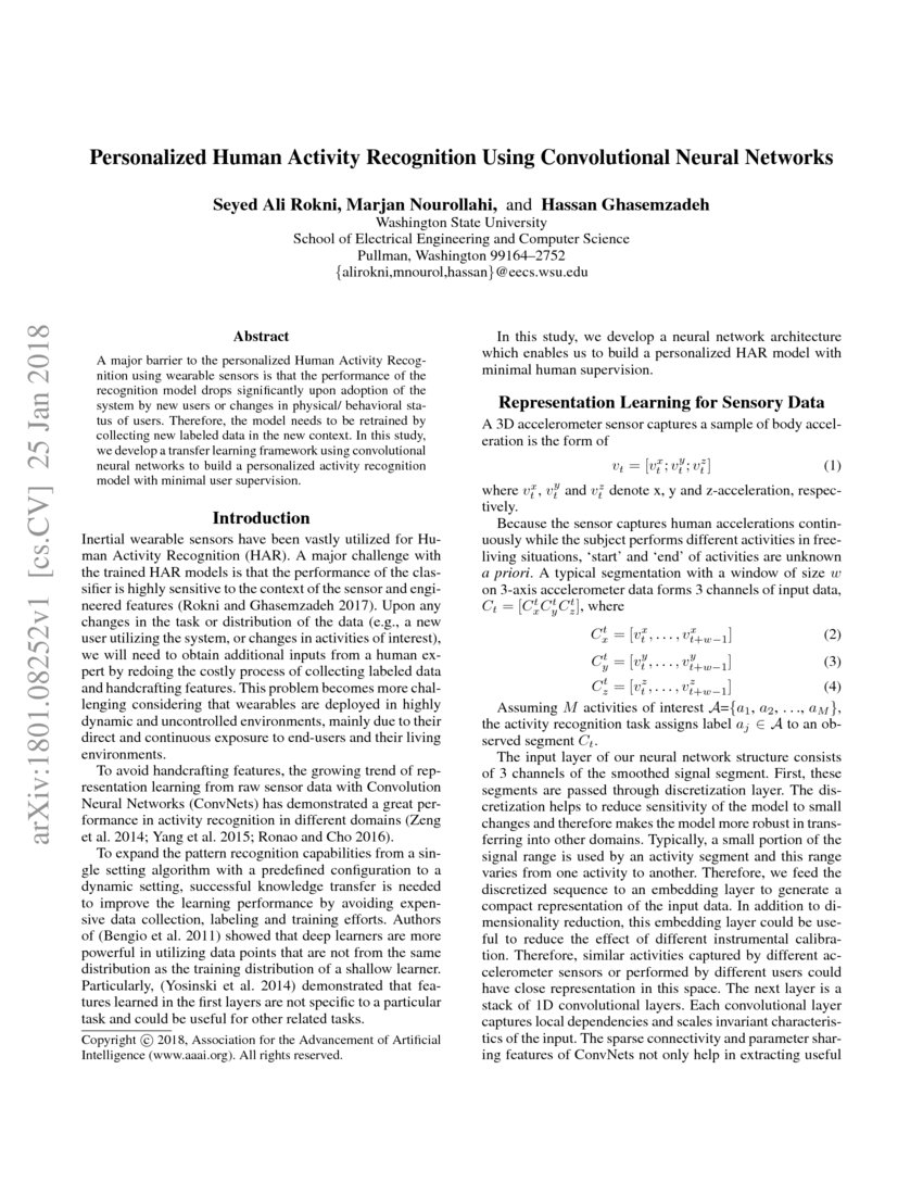 Personalized Human Activity Recognition Using Convolutional Neural Networks Deepai