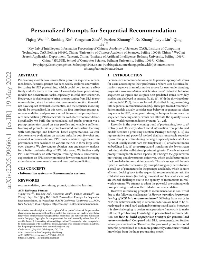 Personalized Prompts for Sequential Recommendation | DeepAI