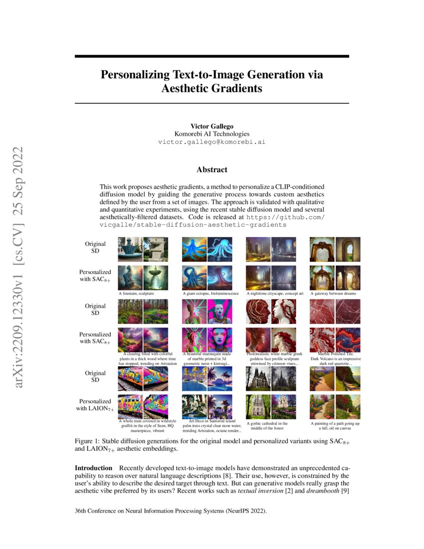 Personalizing Text-to-Image Generation via Aesthetic Gradients | DeepAI