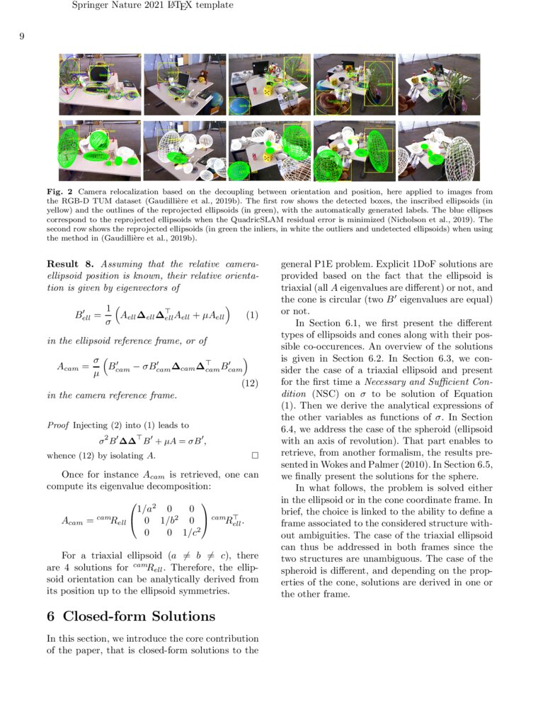 Perspective-1-Ellipsoid: Formulation, Analysis and Solutions of the Ellipsoid Pose Estimation ...