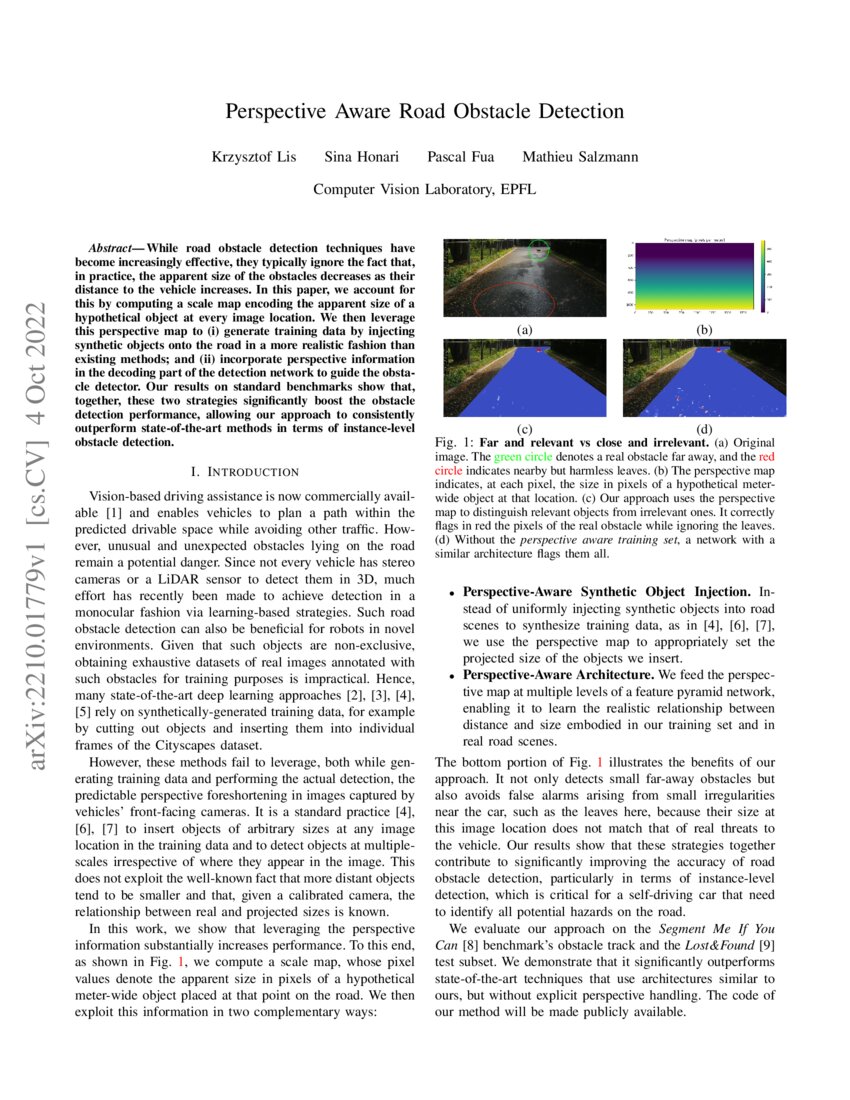 Perspective Aware Road Obstacle Detection Deepai