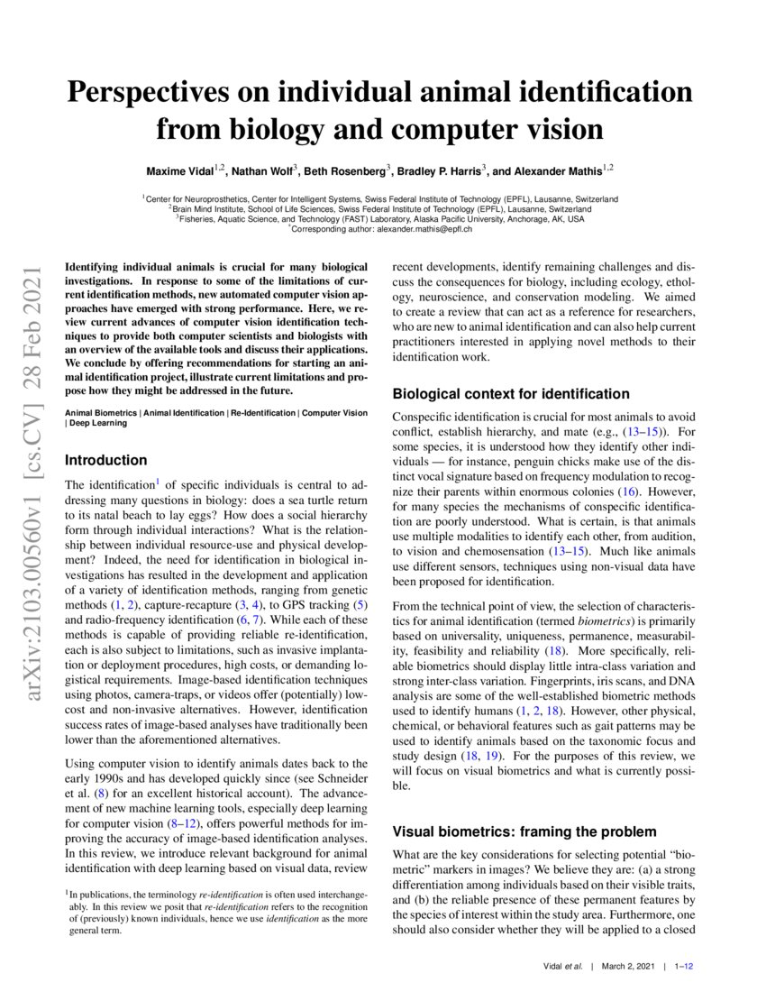 Perspectives on individual animal identification from biology and ...