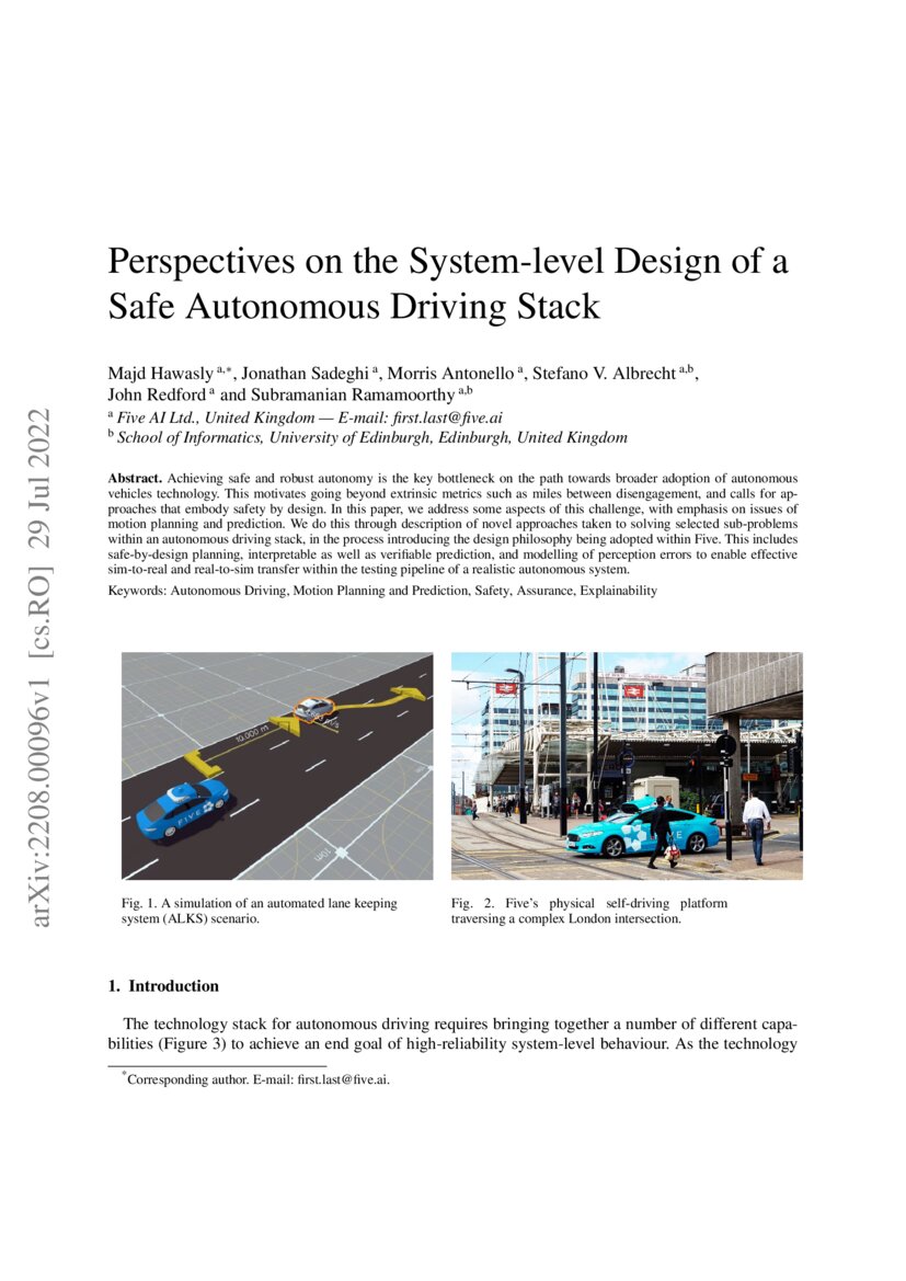 Perspectives On The System Level Design Of A Safe Autonomous Driving Stack Deepai