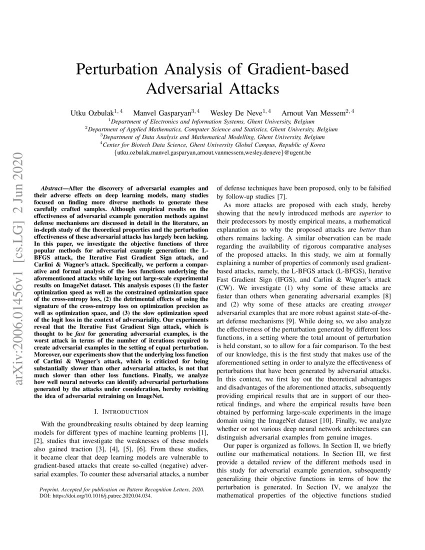 Perturbation Analysis of Gradient-based Adversarial Attacks | DeepAI