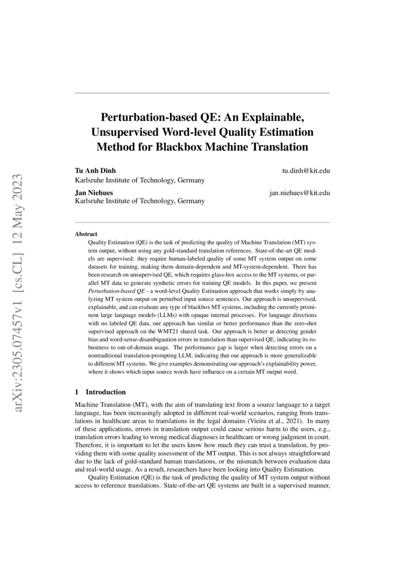 Perturbation Based Qe An Explainable Unsupervised Word Level Quality