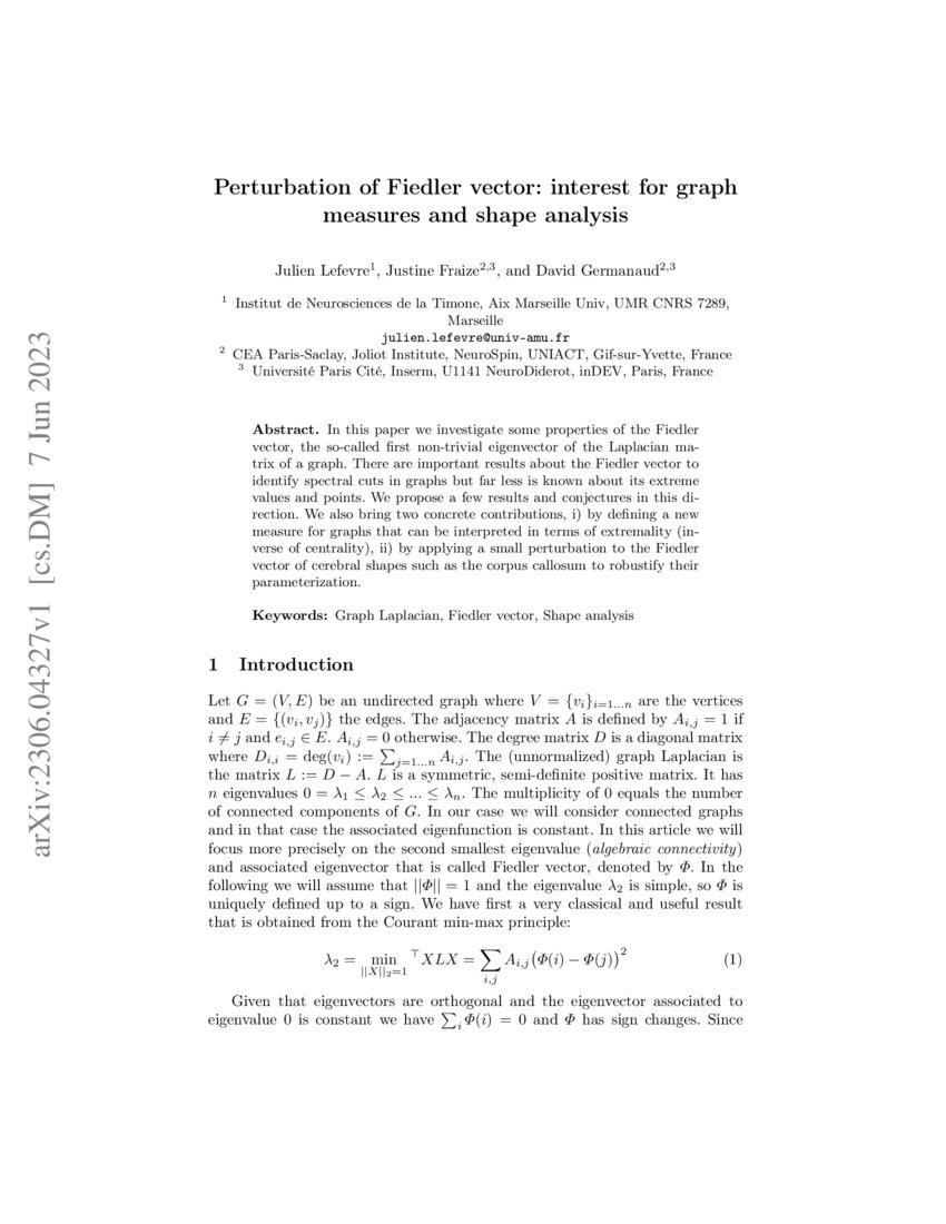 Perturbation of Fiedler vector: interest for graph measures and shape analysis | DeepAI