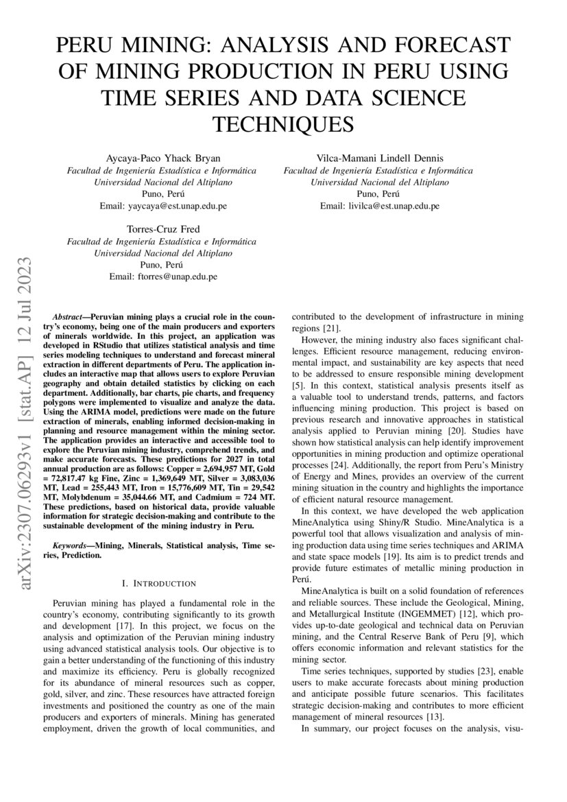 Peru Mining: Analysis and Forecast of Mining Production in Peru Using Time Series and Data ...