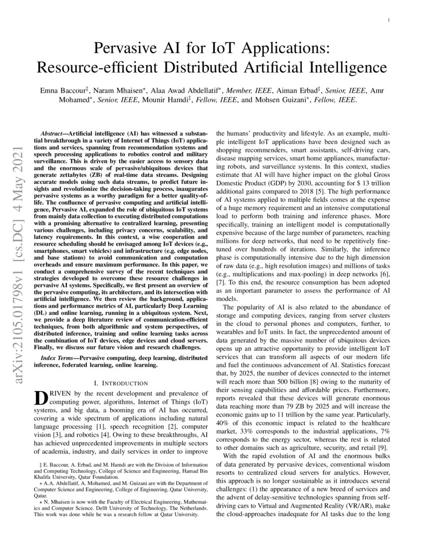 Pervasive AI for IoT Applications: Resource-efficient Distributed Artificial Intelligence | DeepAI