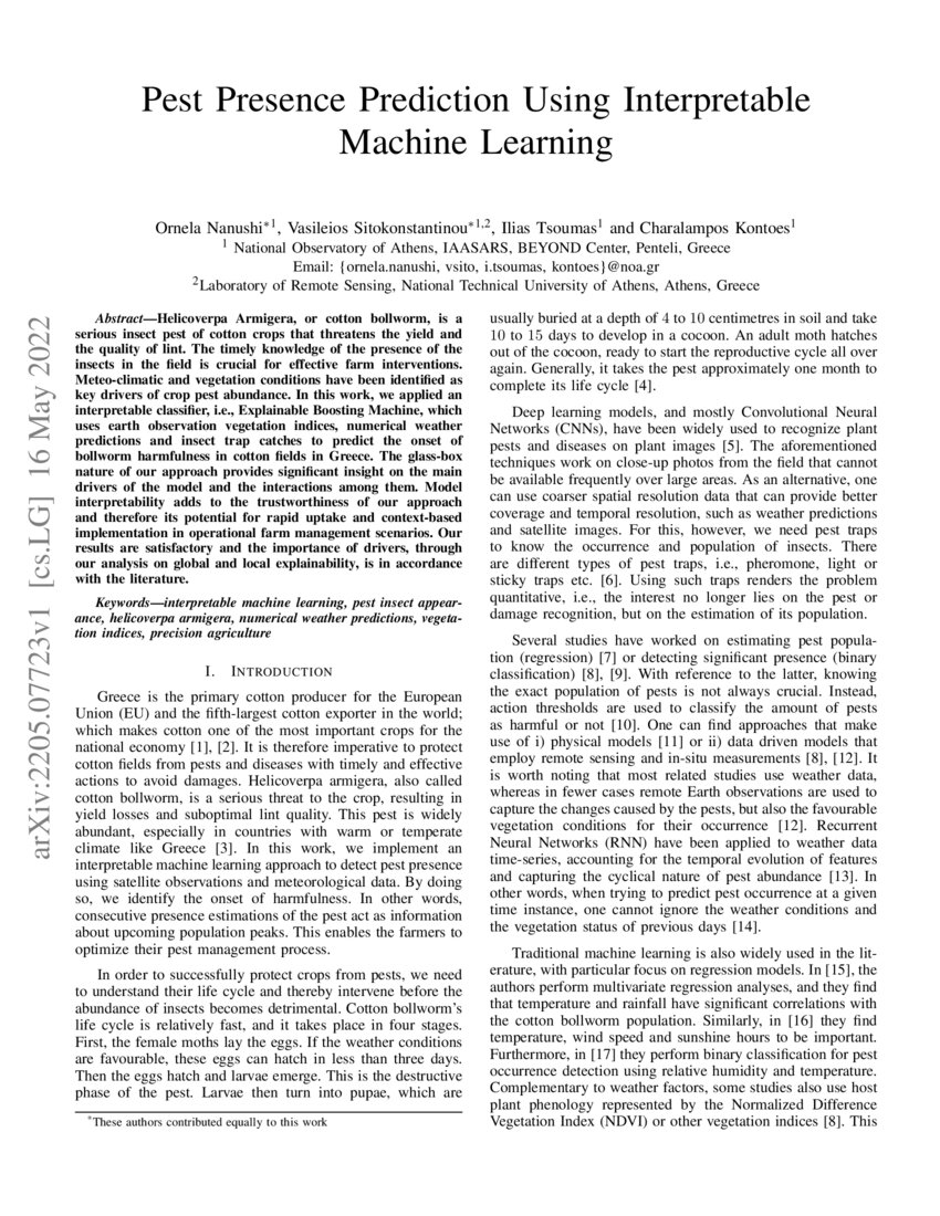 Pest presence prediction using interpretable machine learning | DeepAI