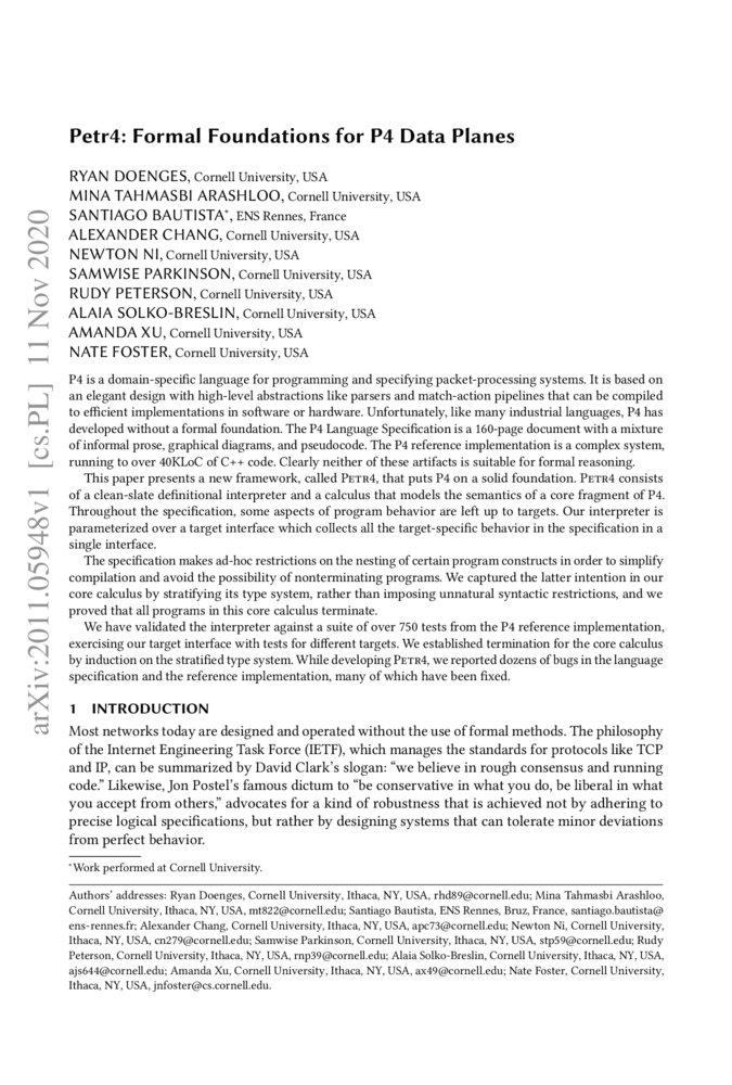 Petr4: Formal Foundations for P4 Data Planes | DeepAI