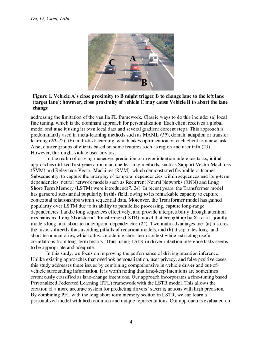 Pfl Lstr A Privacy Preserving Framework For Driver Intention Inference