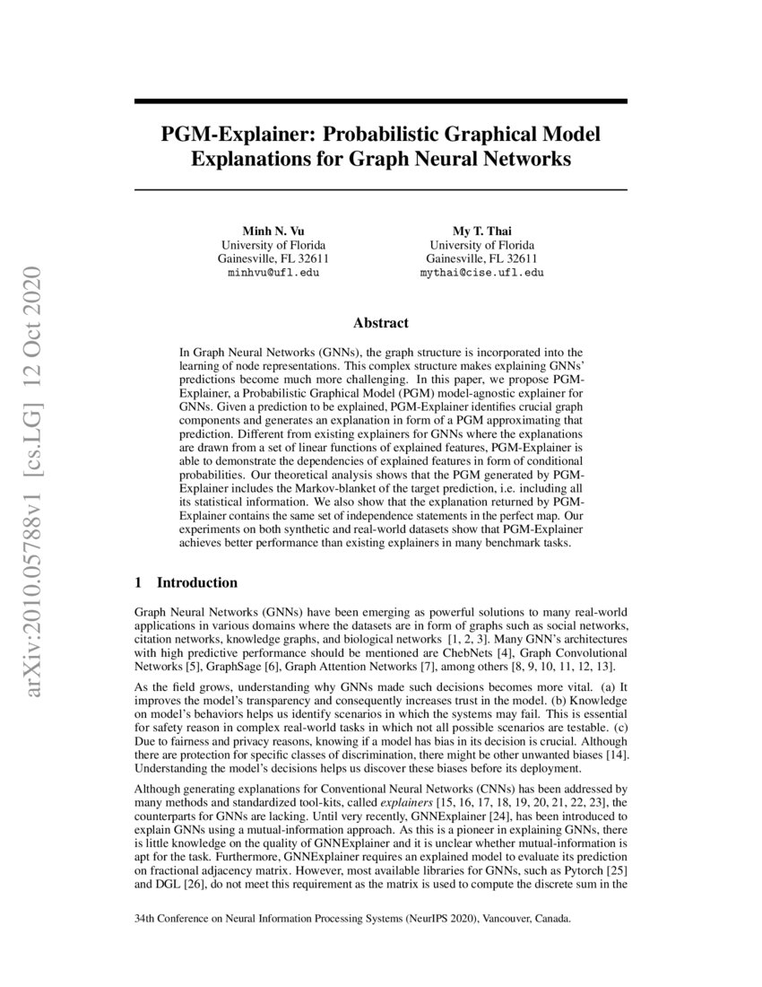 PGM-Explainer: Probabilistic Graphical Model Explanations for Graph ... PGM-Explainer: Probabilistic Graphical Model Explanations for Graph ...