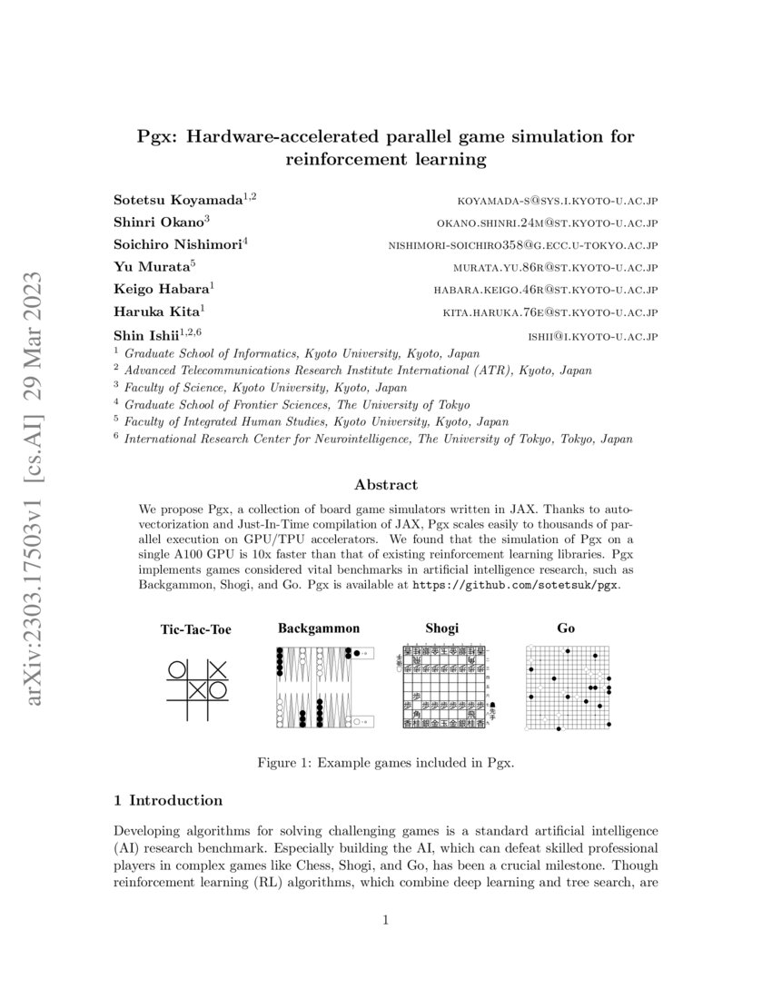 Pgx Hardware Accelerated Parallel Game Simulation For Reinforcement Learning Deepai
