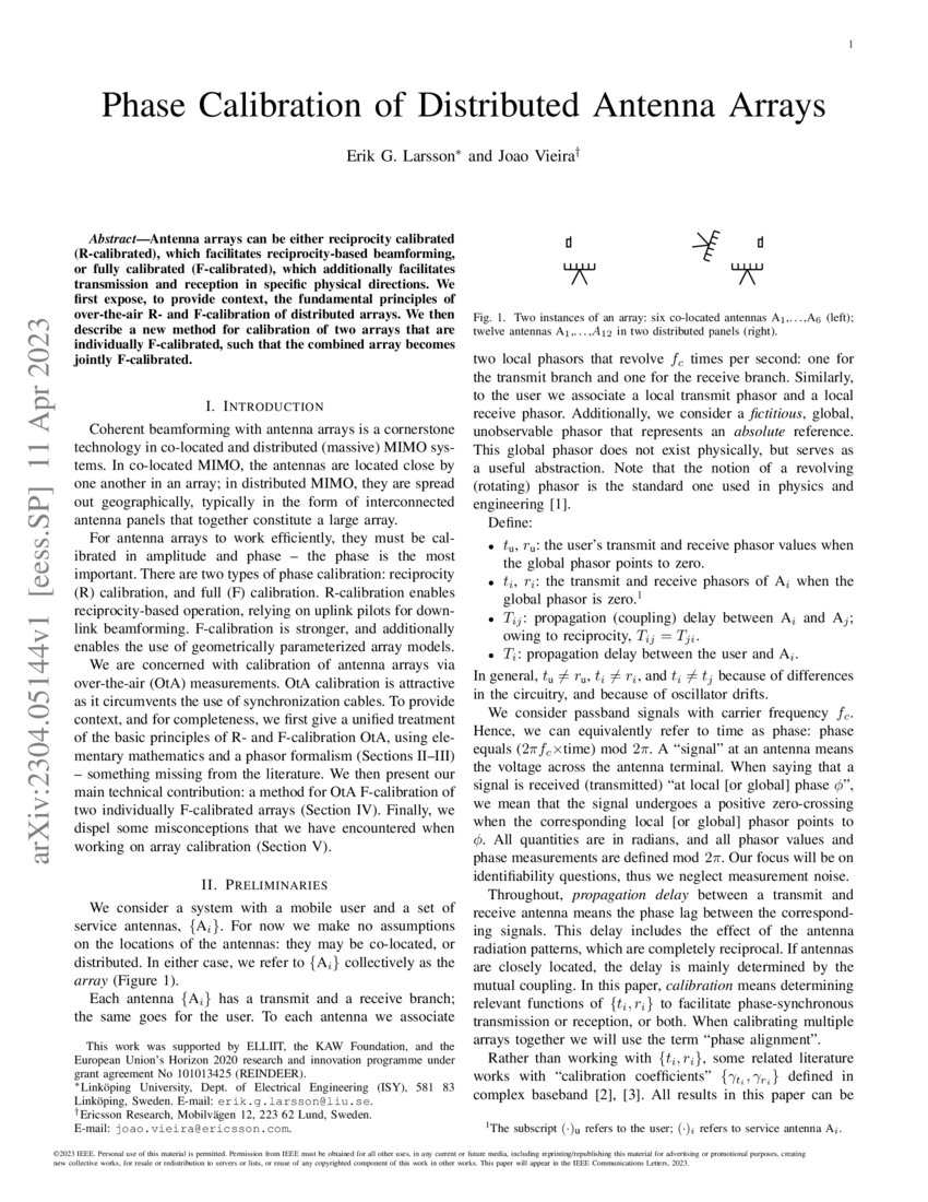 Phase Calibration Of Distributed Antenna Arrays Deepai 2037