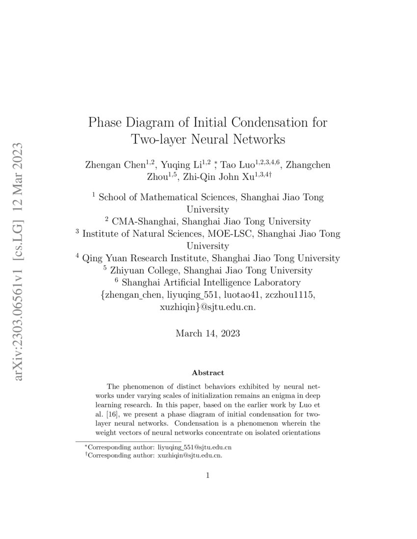 Phase Diagram Of Initial Condensation For Two Layer Neural Networks Deepai