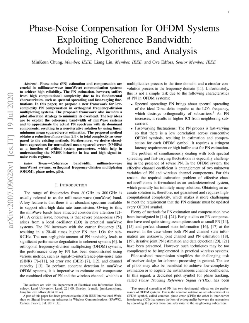 Phase Noise Compensation For Ofdm Systems Exploiting Coherence Bandwidth Modeling Algorithms